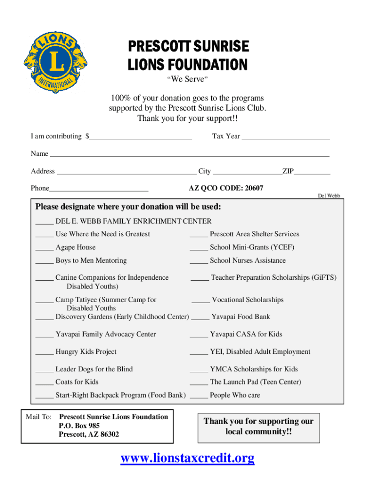 Fillable Online Reduce your Arizona income tax help the Prescott ...