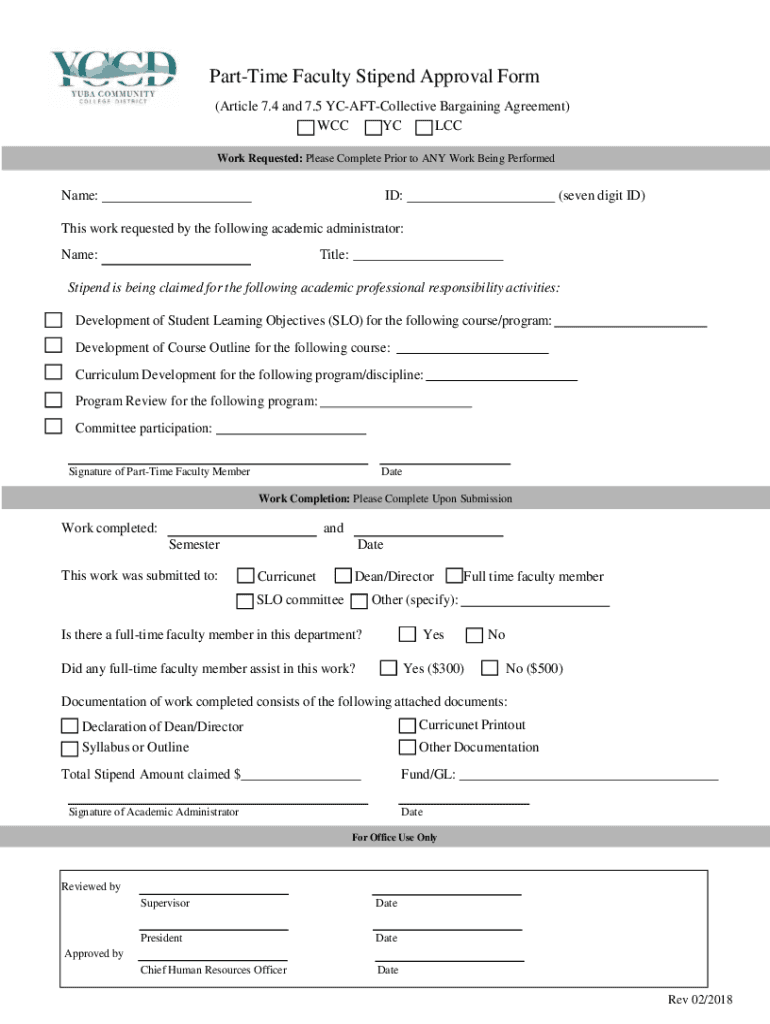 Fillable Online Part-Time Faculty Stipend Approval Form Fax Email Print ...