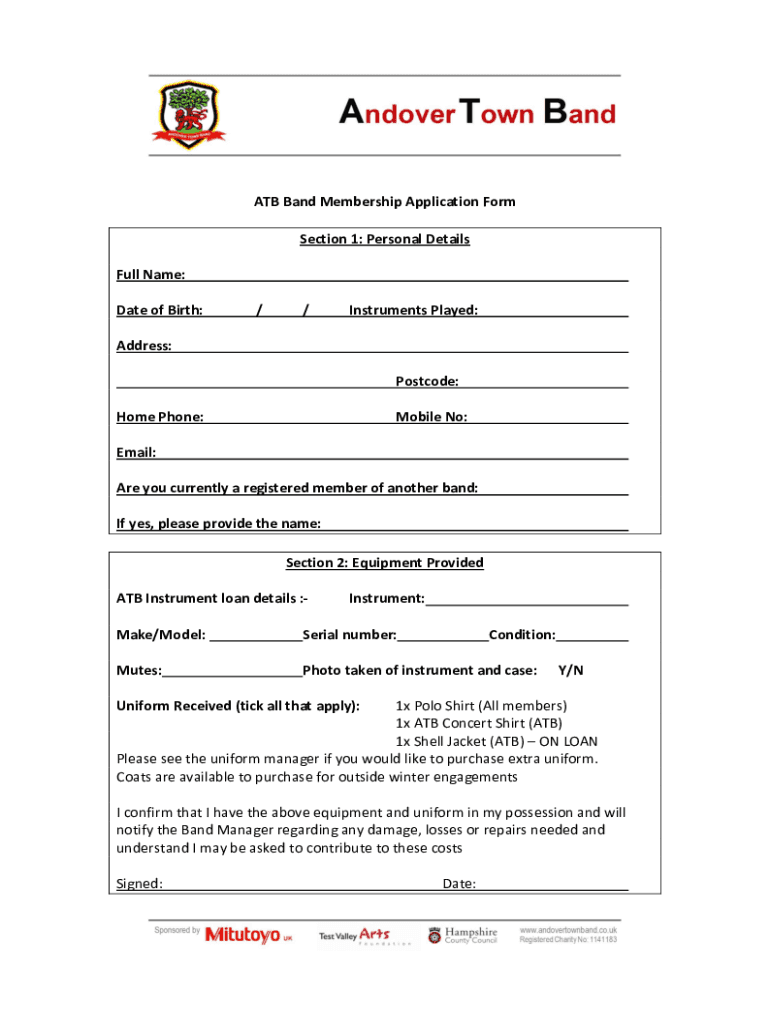 Fillable Online ATB Band Membership Application Form Fax Email Print ...