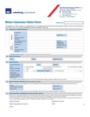 Fillable Online Motor Insurance Claim Form - Axa.com.my - Fill and Sign ...
