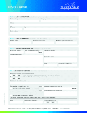 Fillable Online Deviation Request Form, Westland-Group, EN. Request for ...