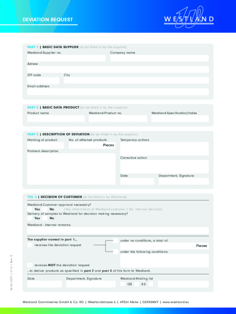 Fillable Online Deviation Request Form, Westland-Group, EN. Request for ...