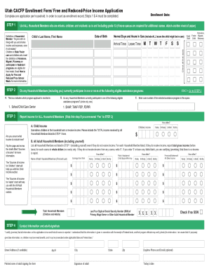 Fillable Online Utah CACFP Enrollment Form/ Free and Reduced-Price ...