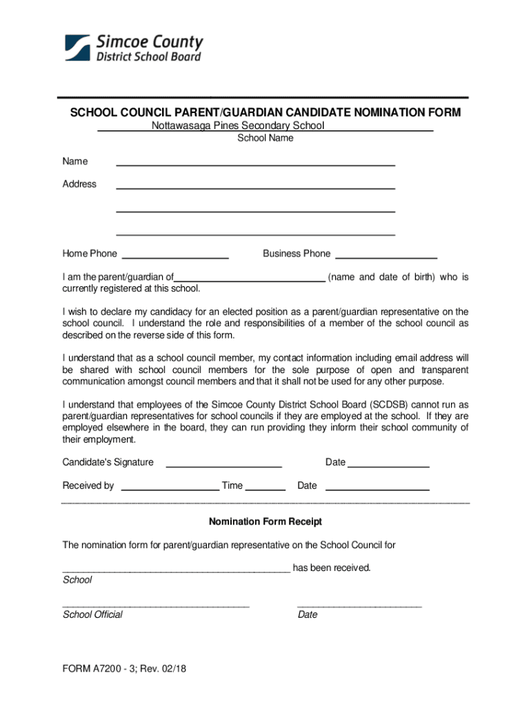 Fillable Online Parent School Council Nomination Form Fax Email Print ...