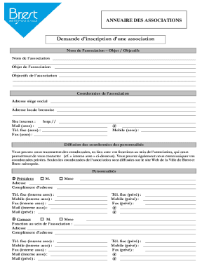 Remplissable En Ligne demande d'inscription d'une association. demande ...