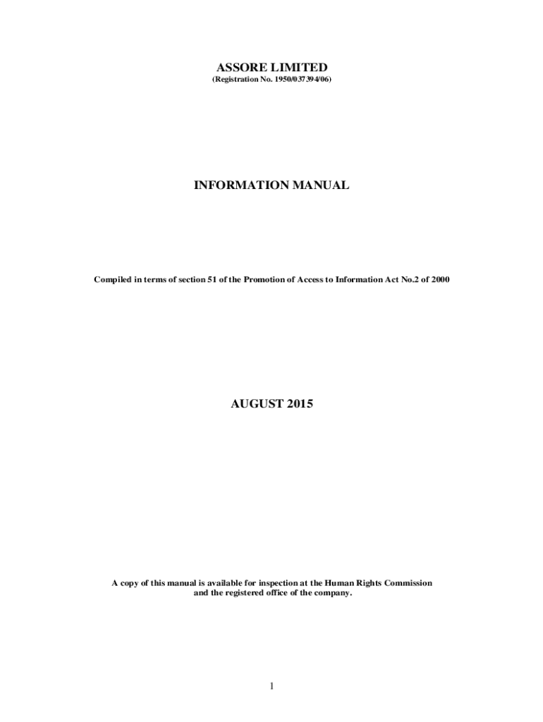 Fillable Online ASSORE LIMITED (Incorporated in the Republic of South ...