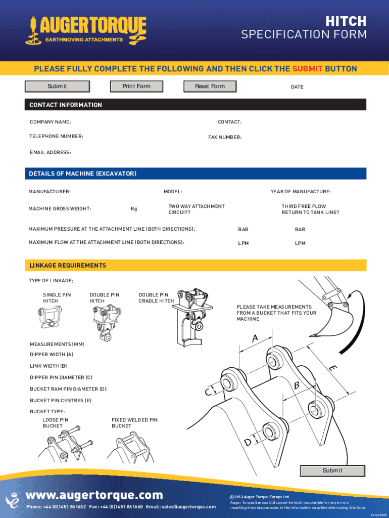 Fillable Online HITCH SPECIFICATION FORM 99-951004-EU AI master v3 Fax ...