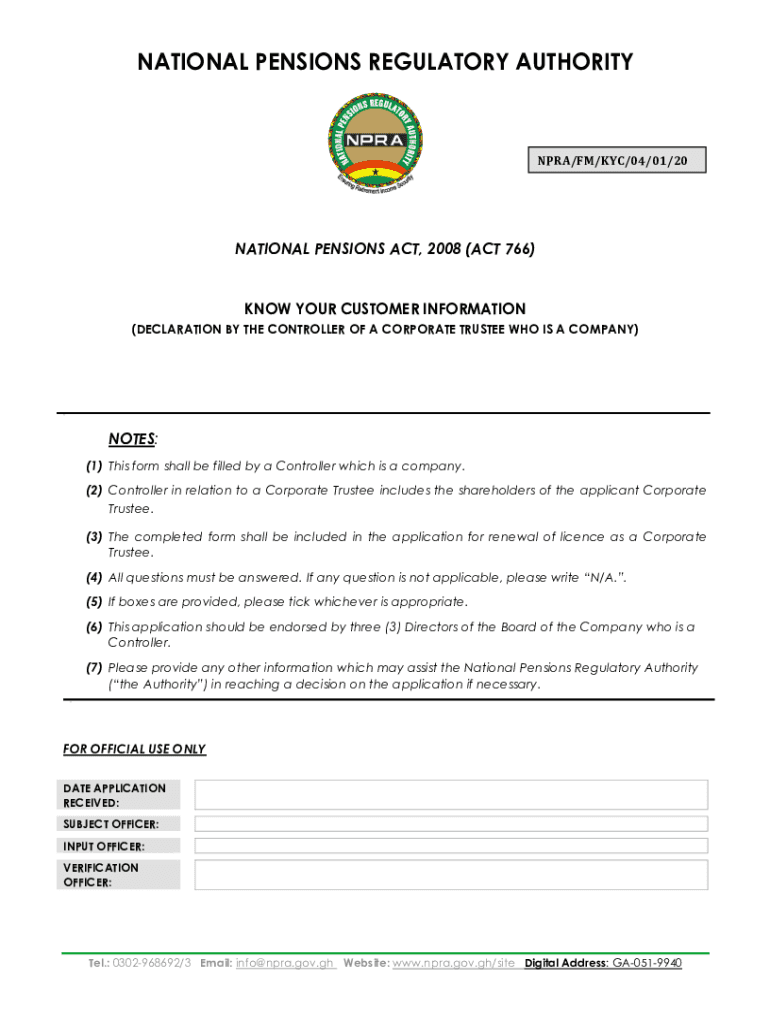 Fillable Online npra gov NPRA/FM/KYC/04/01/20 - National Pensions ...