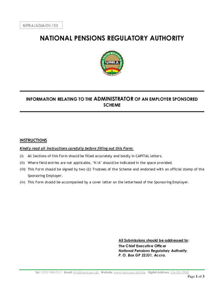 Fillable Online npra gov NATIONAL PENSIONS REGULATORY AUTHORITY - npra ...