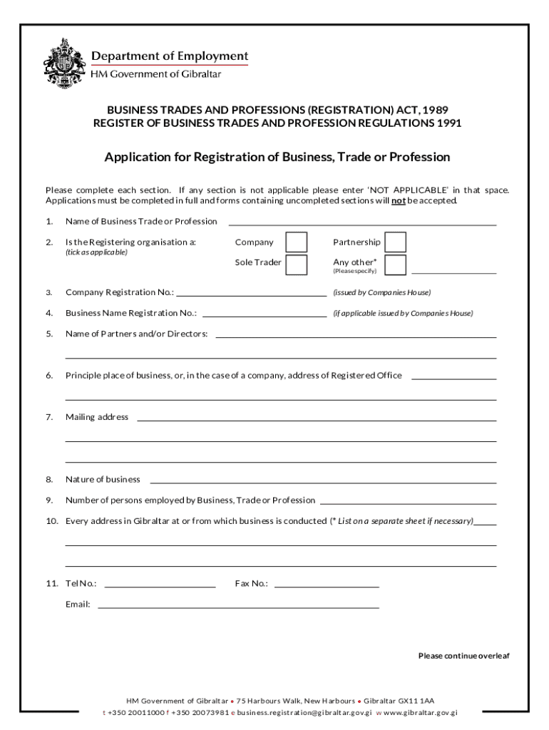 Fillable Online Application for Registration of Business Trades and ...
