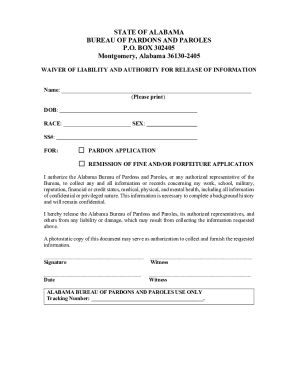 Fillable Online paroles alabama Waiver Release from Liability Form 12. ...