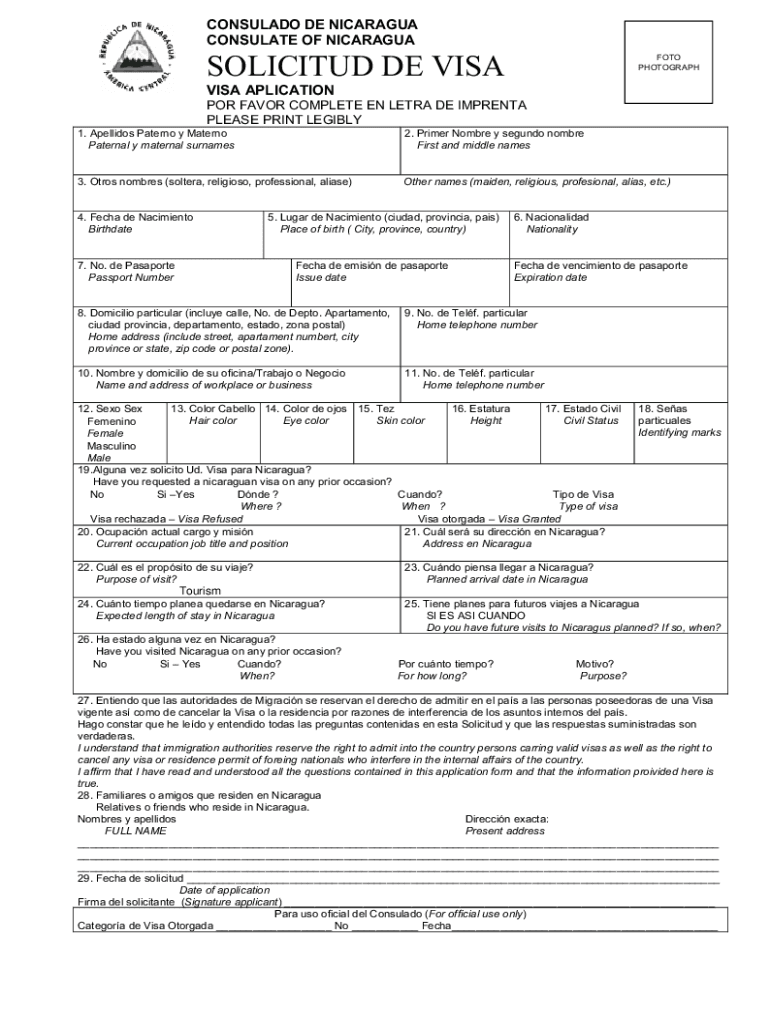 Fillable Online Consulate General of Nicaragua in Los Angeles, United ...