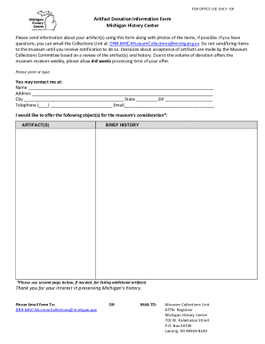 Fillable Online Artifact Donation Information. Michigan History Museum ...