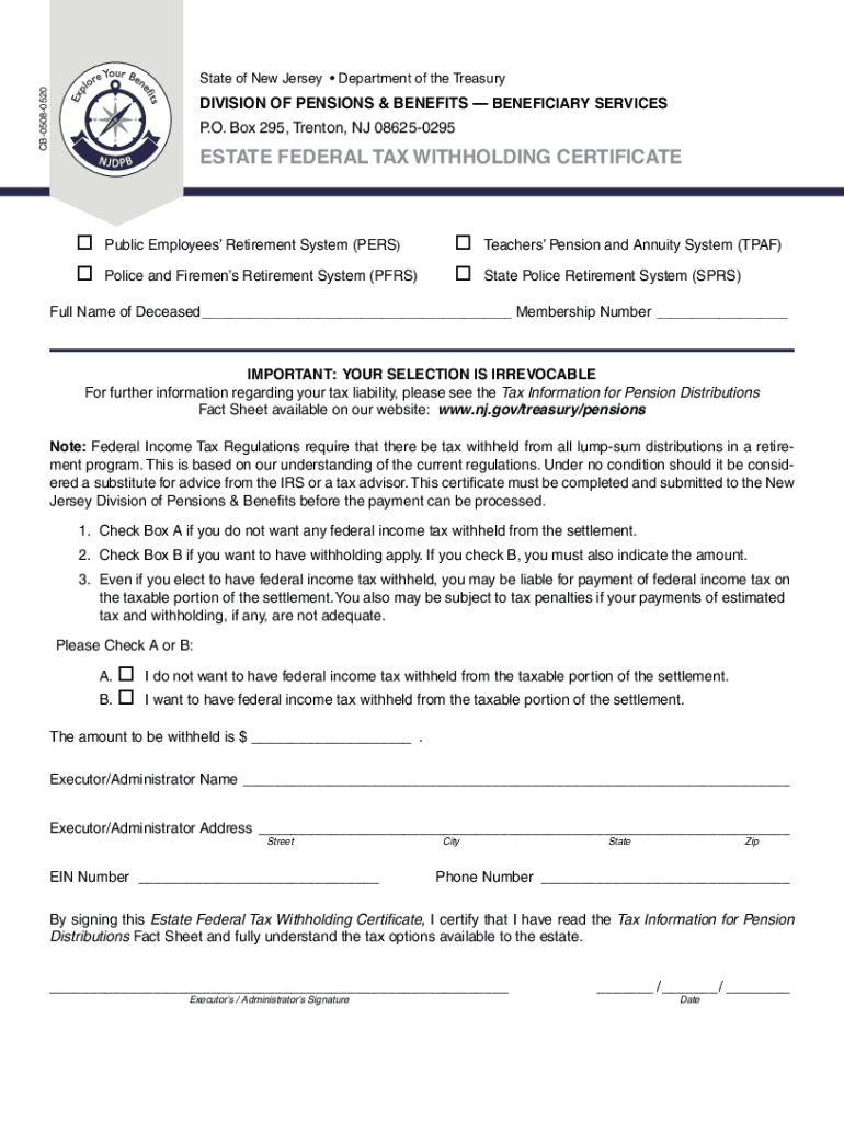 Fillable Online unclaimedproperty nj CB-0508. Estate Federal Tax ...