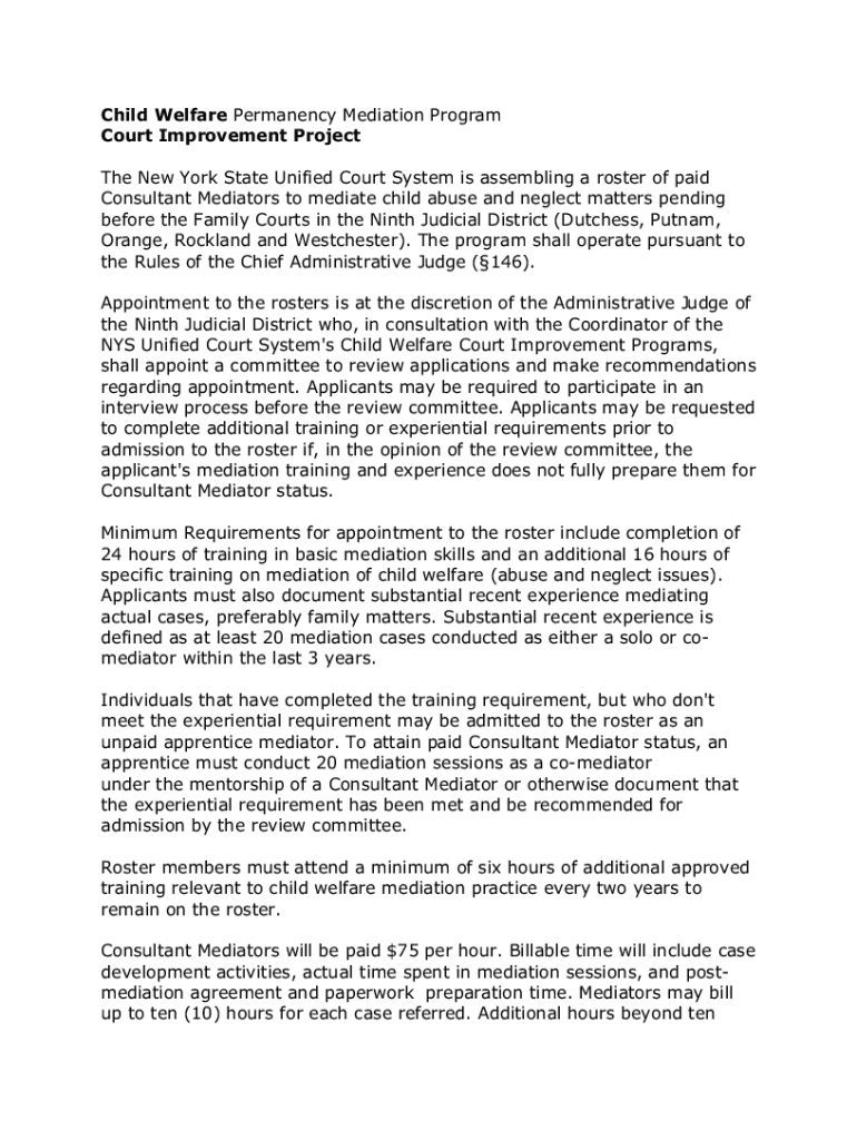 Fillable Online Child Welfare Permanency Mediation Program Court ...