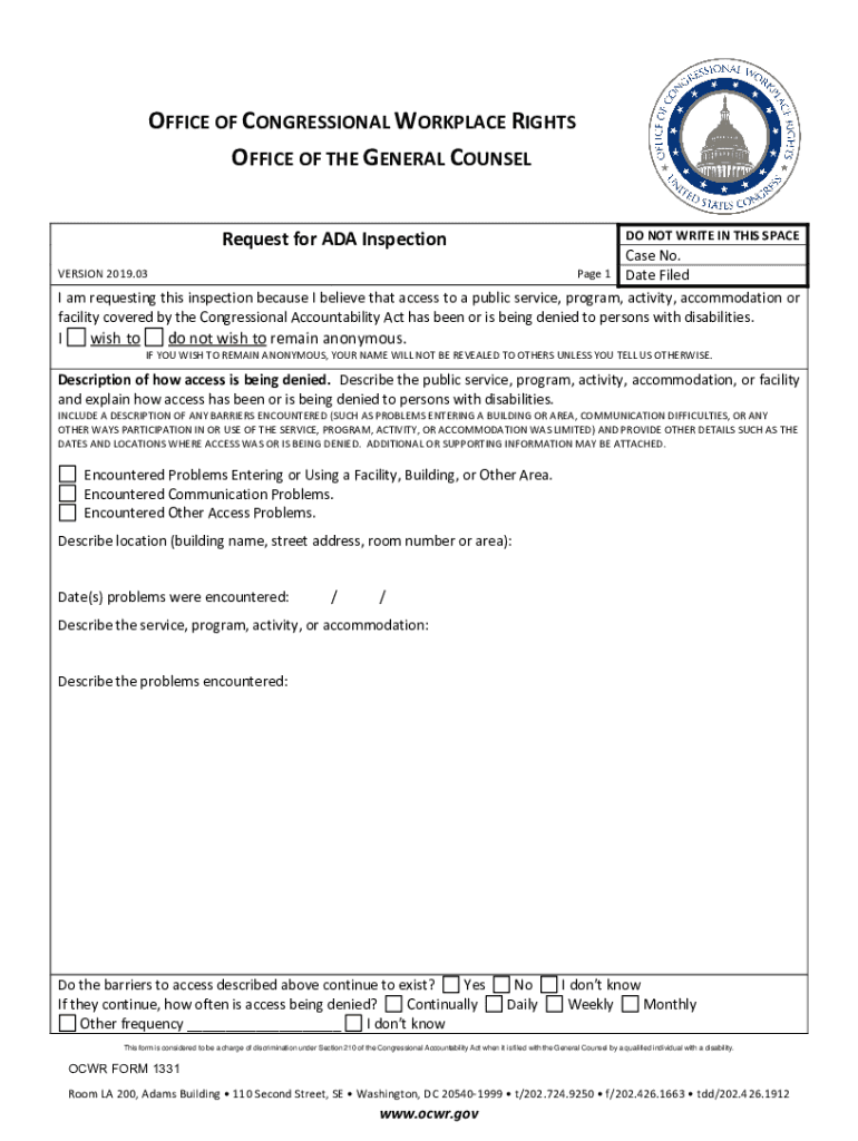 Fillable Online Office of Congressional Workplace Rights: Weaknesses in ...