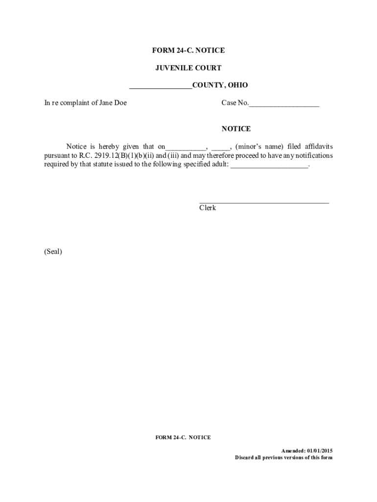 Fillable Online Notice of Affidavits - Form 24-C Fax Email Print - pdfFiller