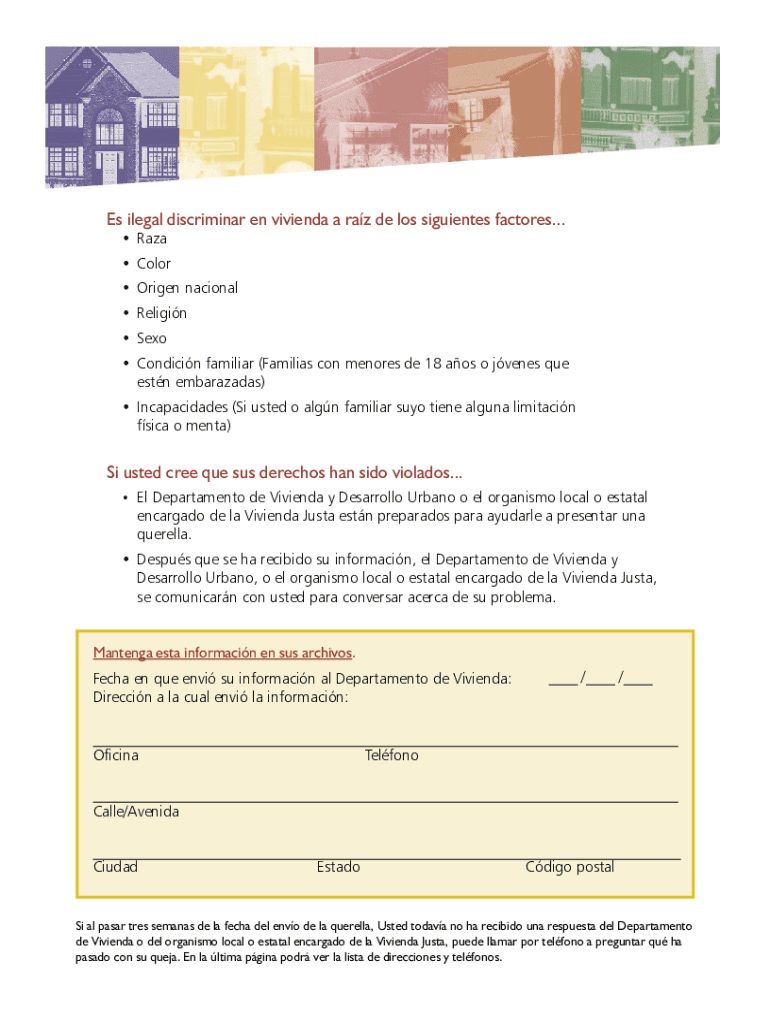 Fillable Online HUD Fair Housing Form (Spanish) Fax Email Print - pdfFiller