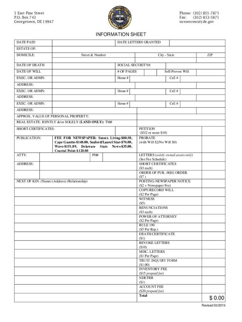 Fillable Online Register of Wills-Information Sheet Fax Email Print - pdfFiller