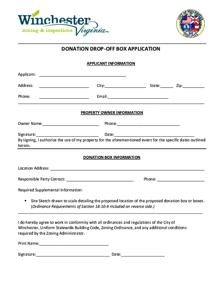Fillable Online DONATION DROP-OFF BOX APPLICATION - Winchester Fax ...