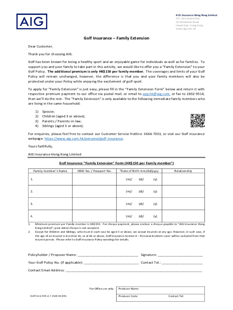 Fillable Online AIG Insurance Hong Kong Limited 7/F, One Island East ...