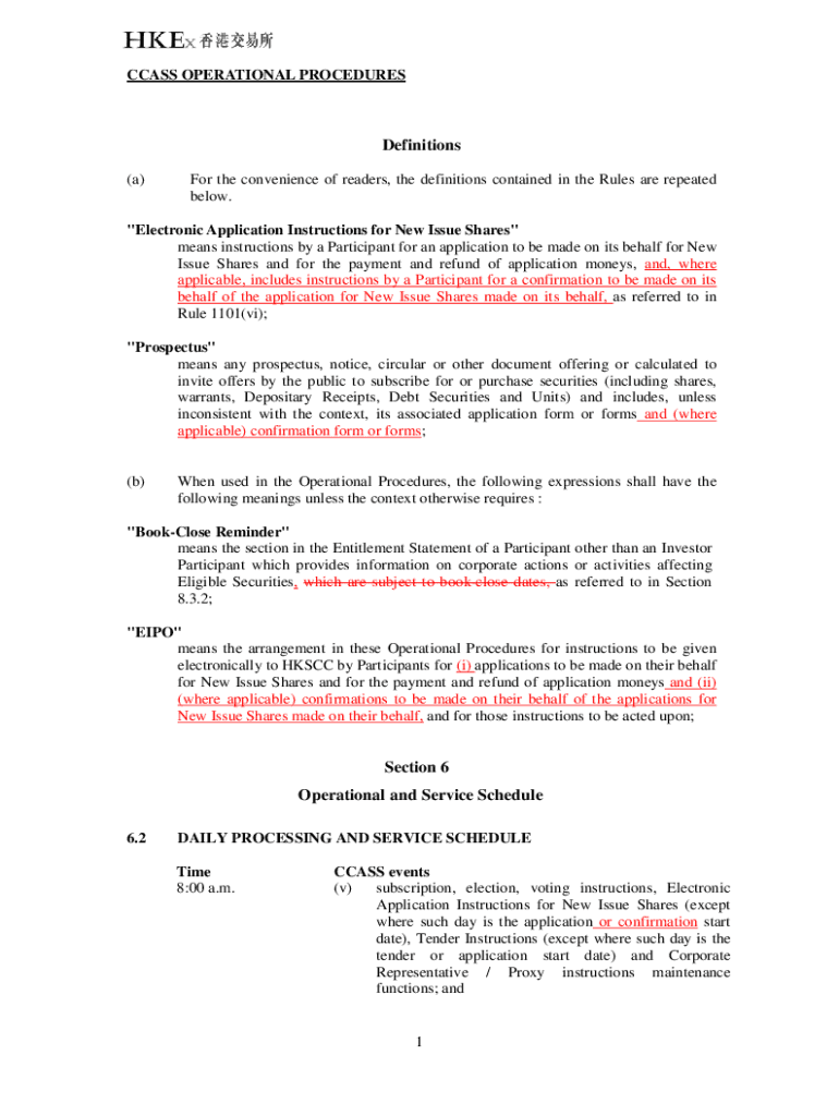 Fillable Online CCASS Operational Procedures Definitions - HKEX Fax ...