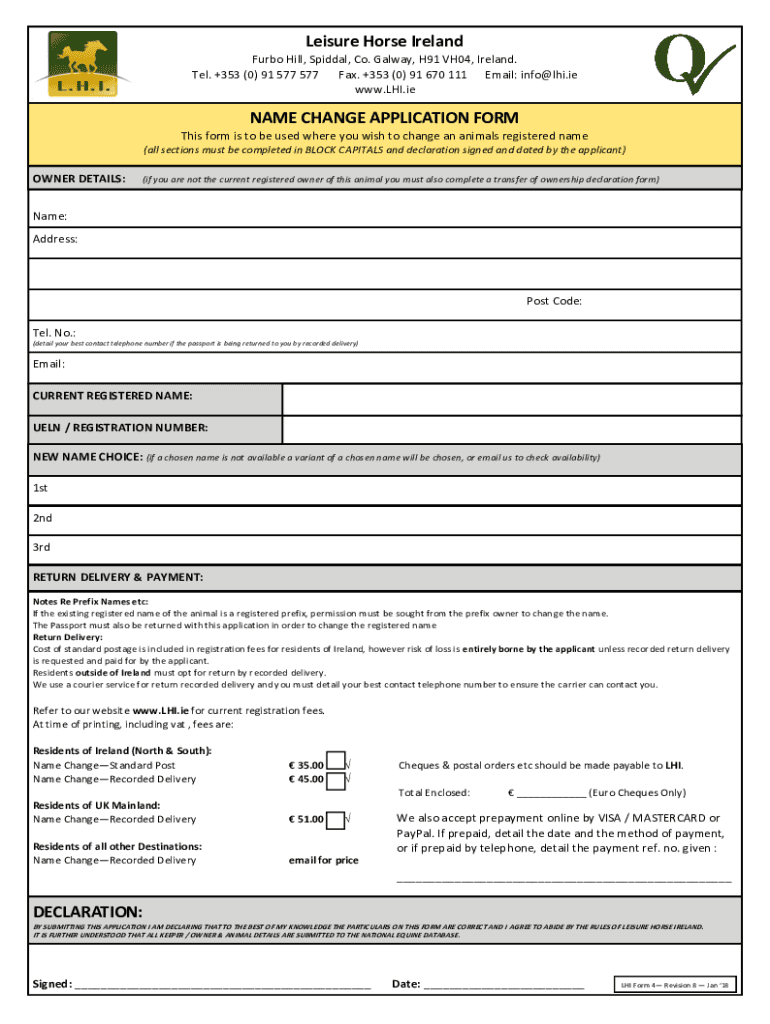 Fillable Online TITLE: LHI Equine Identification Register (Rules ...