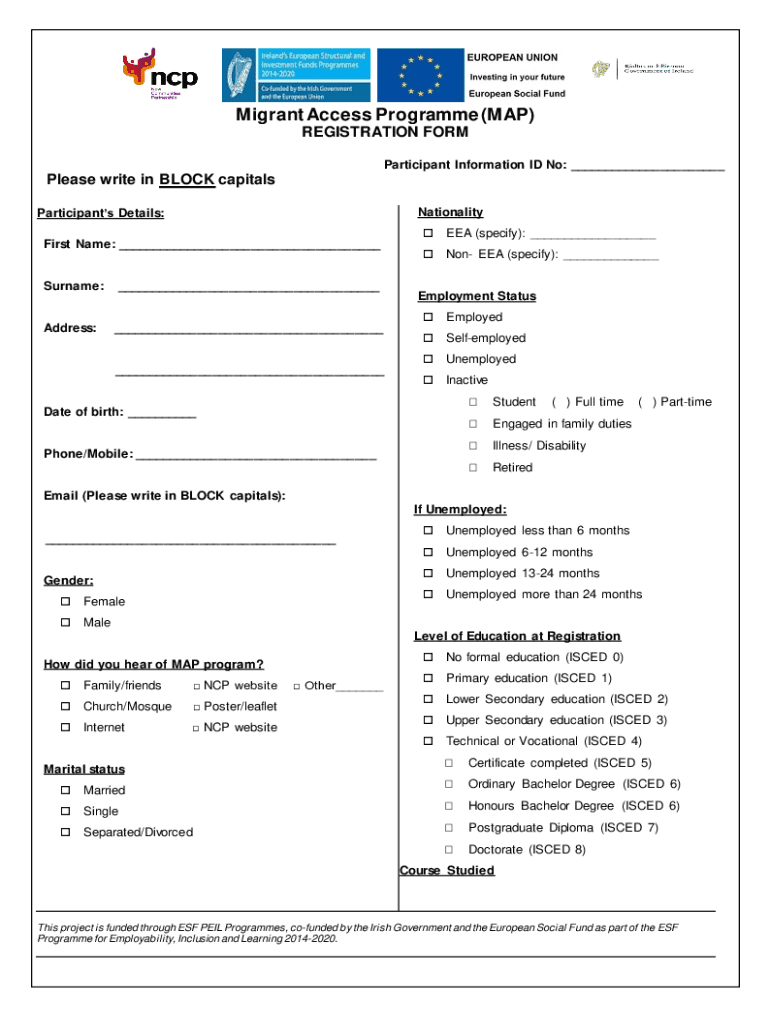 Fillable Online Migrant Access Programme (MAP) REGISTRATION FORM Fax ...