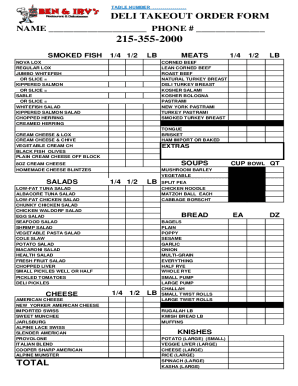 Fillable Online Deli Order Form For In-Store Pickup Form ...