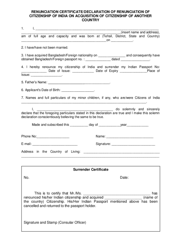 Fillable Online hcidhaka gov Deemed Surrender Certificate - Overseas ...
