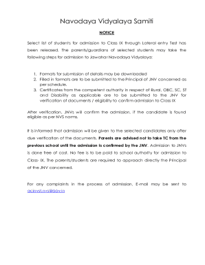 Fillable Online Navodaya Vidyalaya Samiti - nvsrojpr.gov.in Fax Email ...