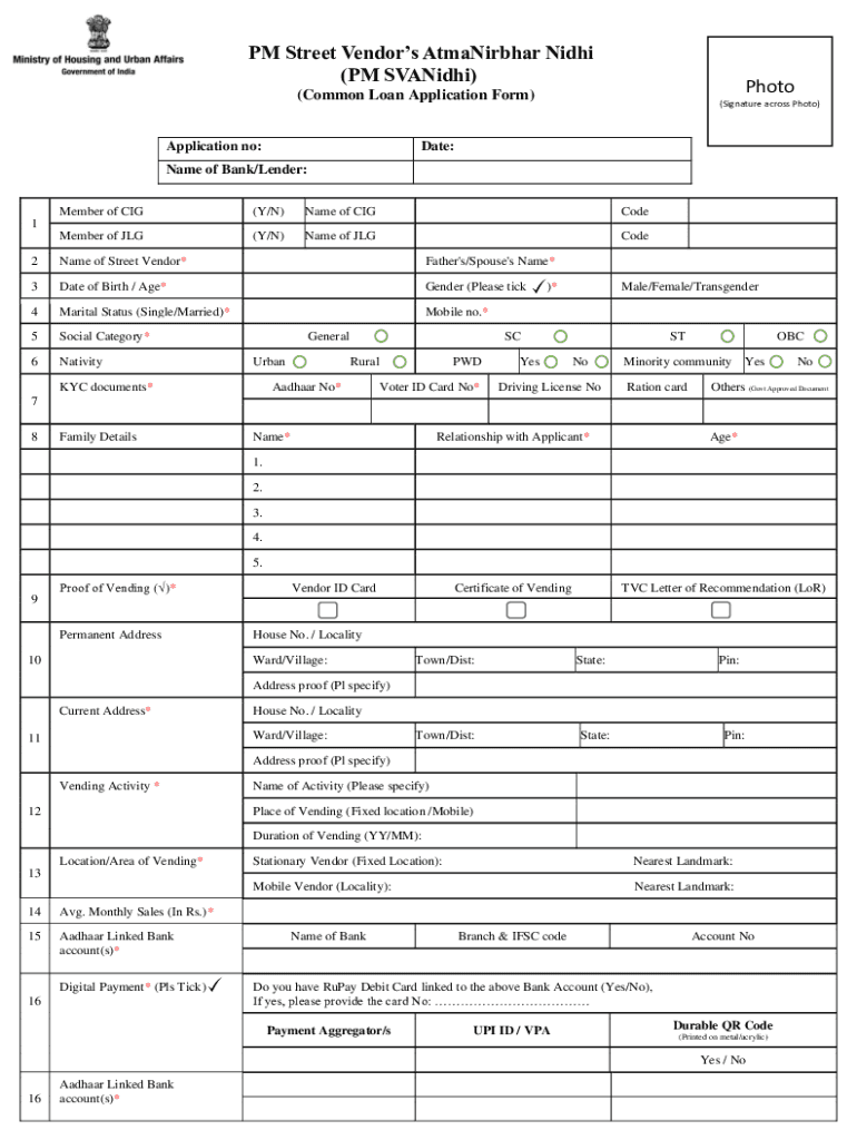 Fillable Online Fillable Online PM SVANidhi Yojana Online Application ...