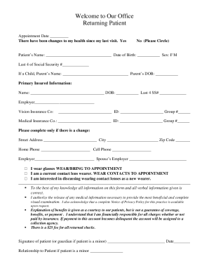 Fillable Online New Patient Welcome Form - Edward Wood, OD Fax Email ...