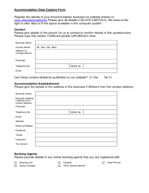 Fillable Online Accommodation Data Capture Form Fax Email Print - pdfFiller