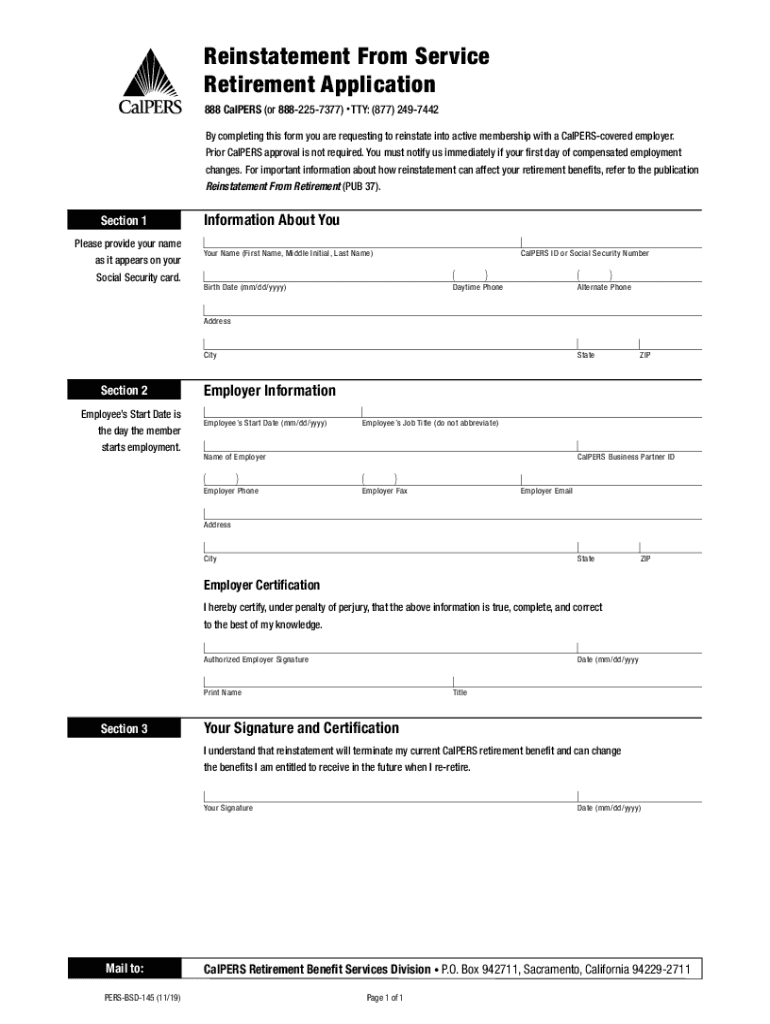 Fillable Online Reinstatement From Service Retirement Application Fax ...