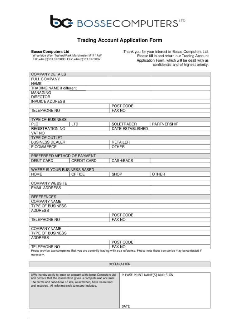 Fillable Online Account Opening Application Form - Trading Account ...