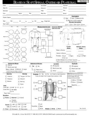 Fillable Online Boston Soft Spinal Orthosis Postural Order Form ...