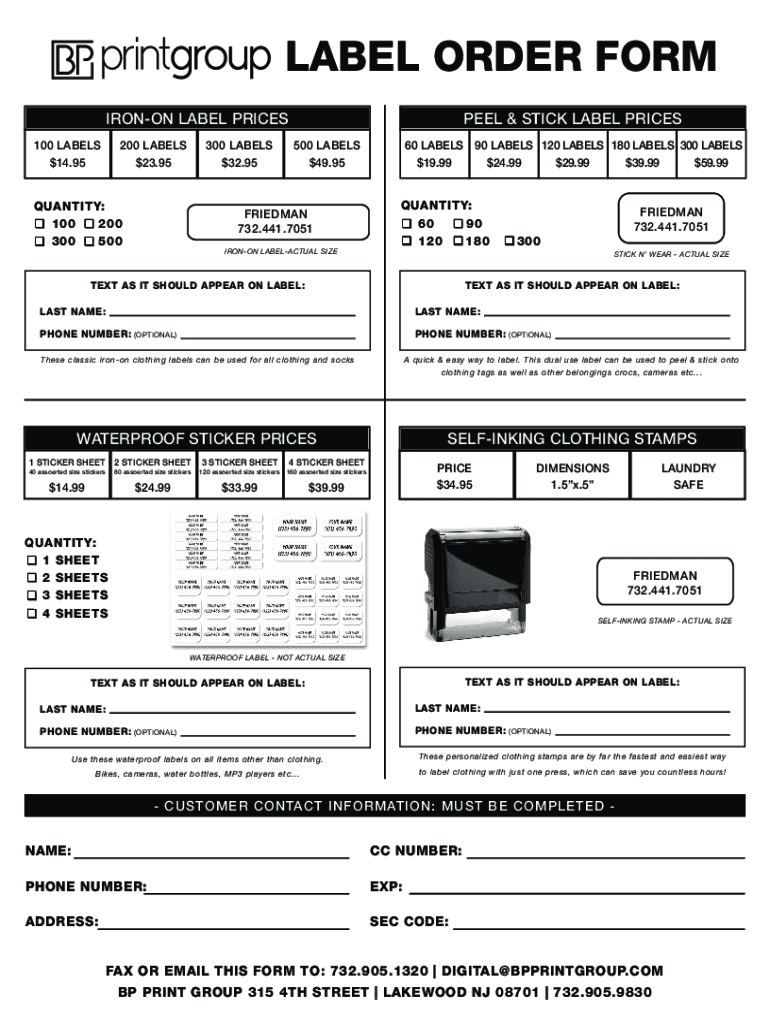 Fillable Online label order form new Fax Email Print - pdfFiller