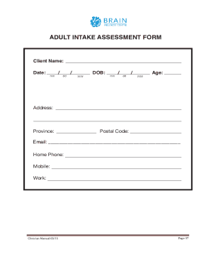 Fillable Online ADULT INTAKE ASSESSMENT FORM - Brain Wellness Centre ...