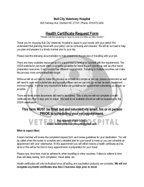 Fillable Online BCVH Health Certificate Request Form Fax Email Print ...