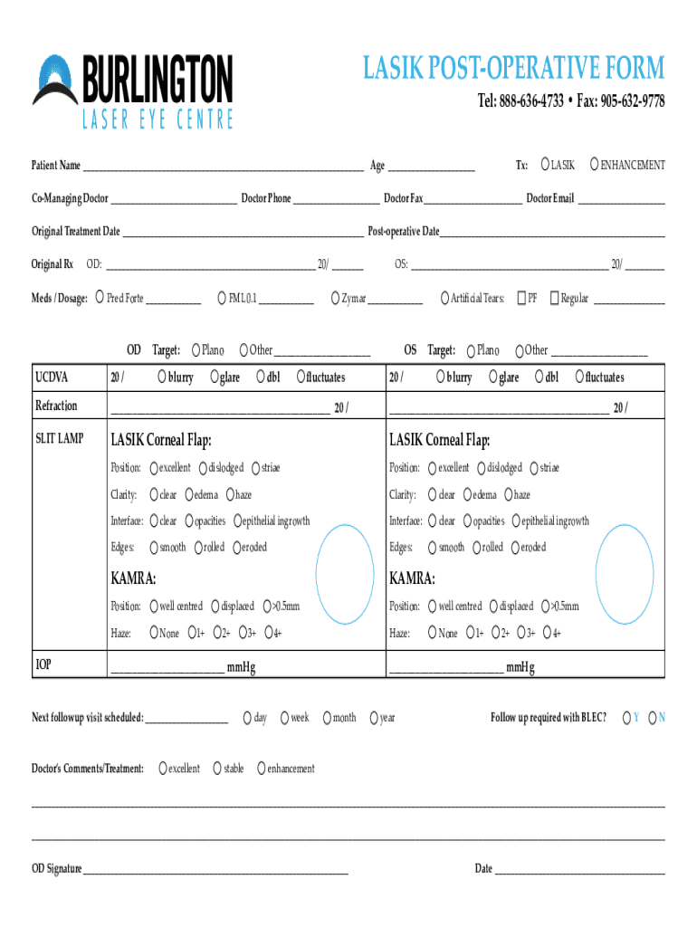 Fillable Online LASIK POST-OPERATIVE FORM - Burlington Laser Eye Centre ...