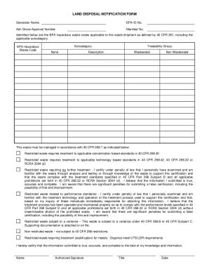 Fillable Online LAND DISPOSAL NOTIFICATION FORM - Cadence Environmental ...