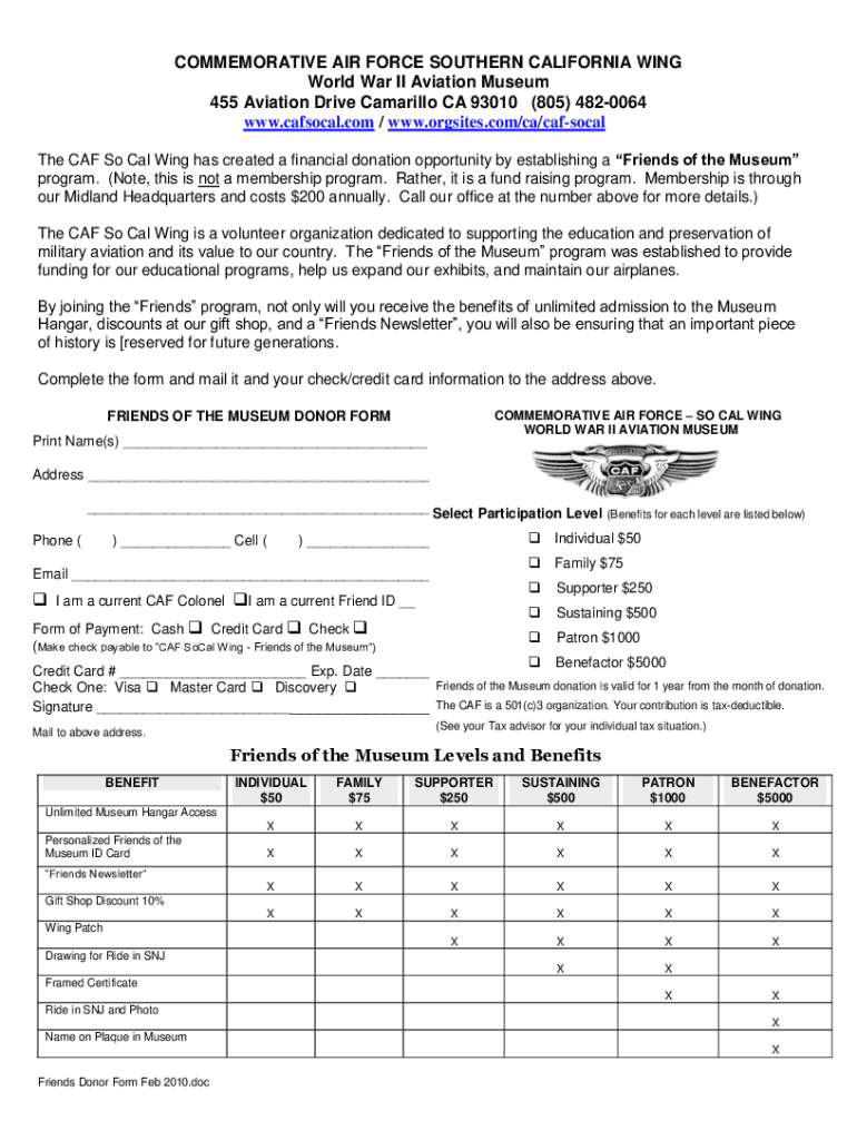 Fillable Online Southern California Wing Camarillo, CA - Commemorative Air Force Fax Email Print ...