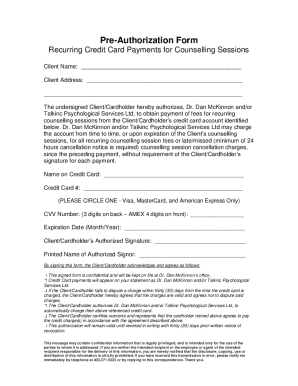 Fillable Online Pre-Authorization Form Recurring Credit Card Payments ...