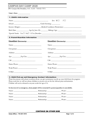 Fillable Online FREE 11+ Printable Summer Camp Registration Forms in ...