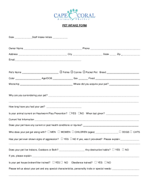 Fillable Online PET INTAKE FORM - Home - Cape Coral Animal Shelter Fax ...