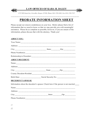 Fillable Online PROBATE INFORMATION SHEET - cherrytree.law Fax Email ...