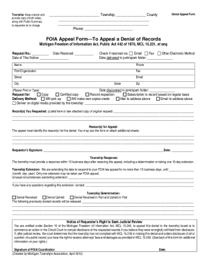 Fillable Online FOIA Request for Public Records Michigan ... - Milton ...