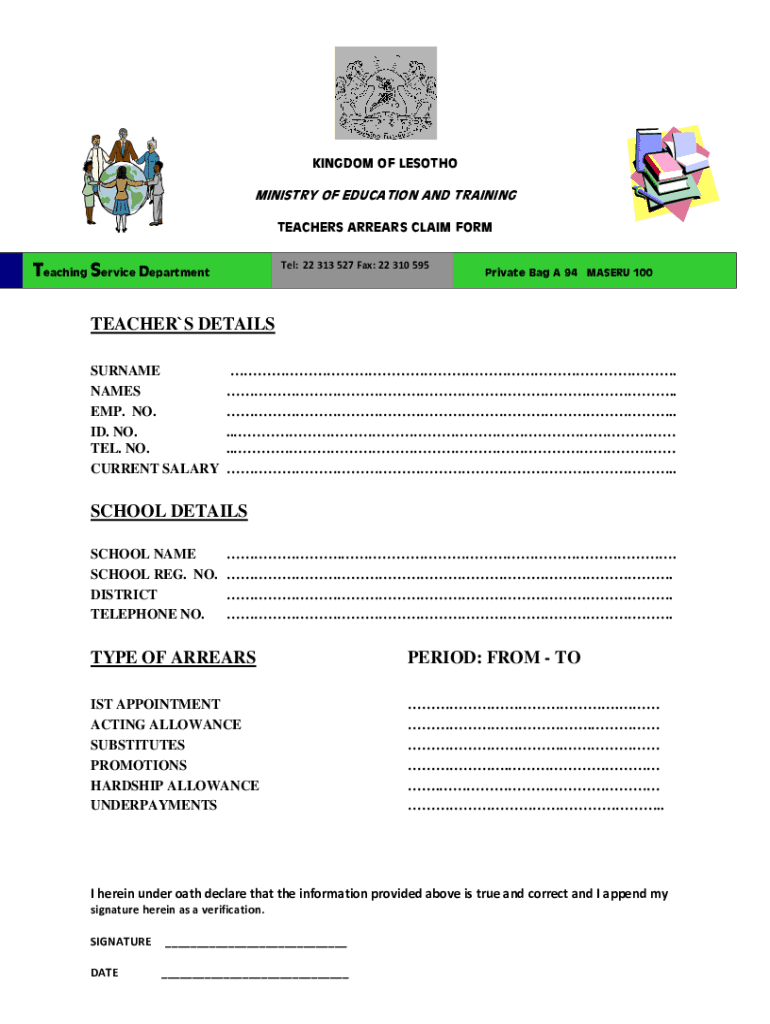 Fillable Online TEACHERS ARREARS CLAIM FORM Fax Email Print - pdfFiller