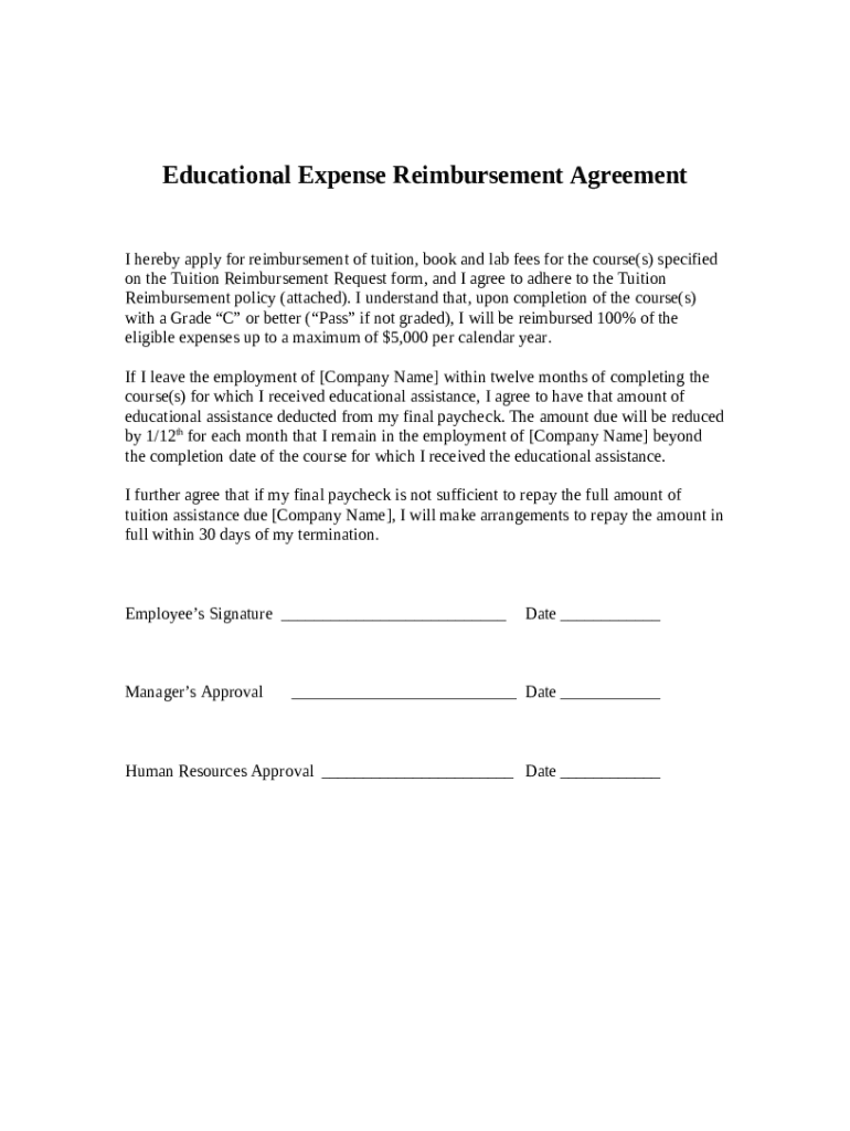 Education Reimbursement Sample Clauses Doc Template | pdfFiller